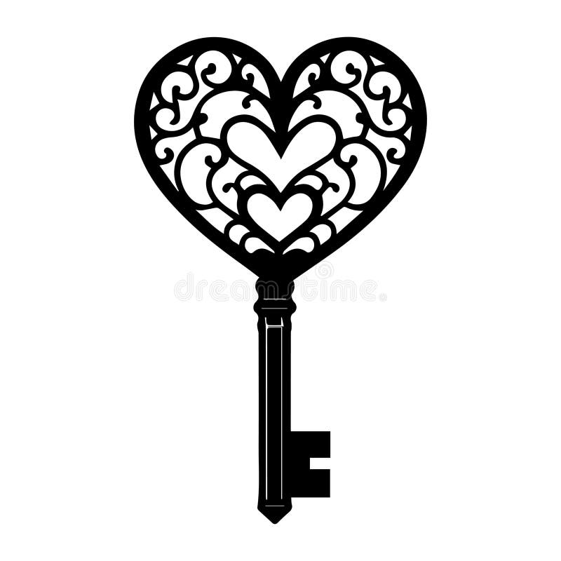 Valentine Day Heart Key Vector Silhouette Illustration Clipart Romantic ...