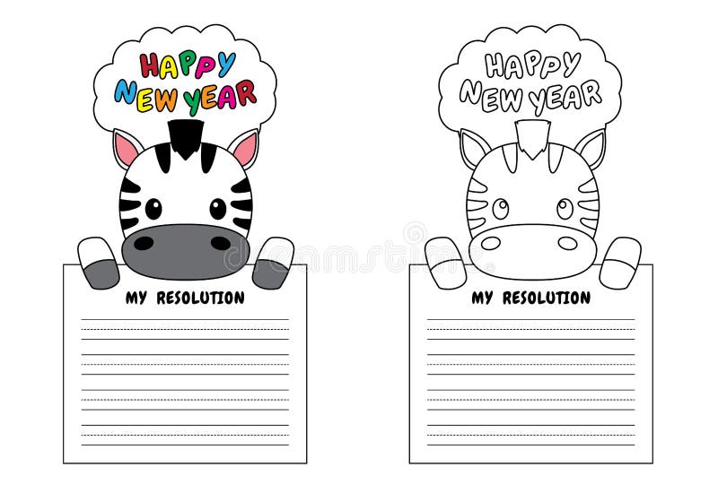 New Year Writing Resolution Craft Activity for Kids Animal Set Zebra ...