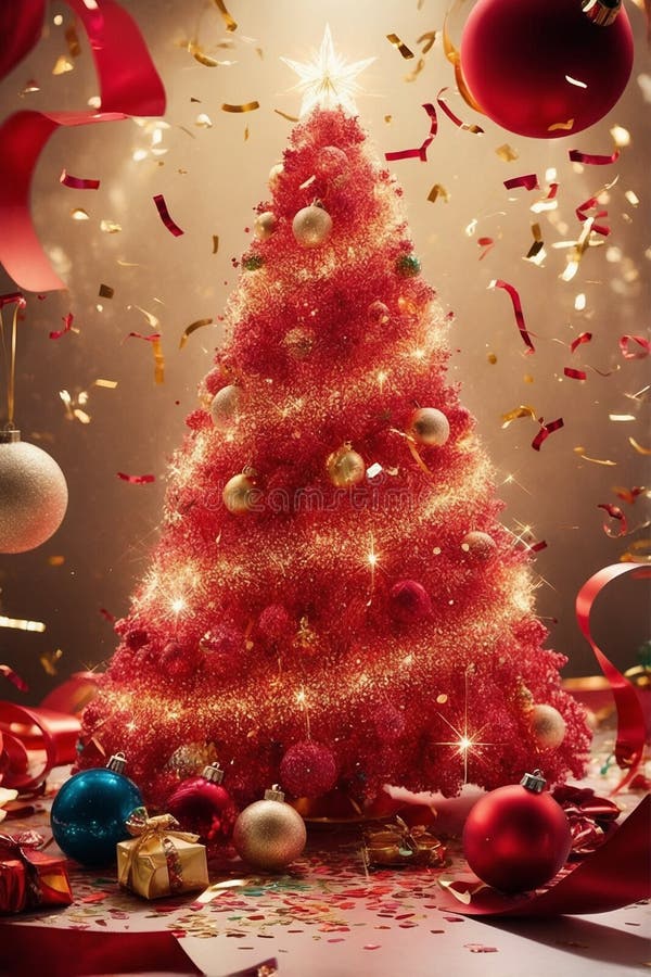 A Luxurious Red and Gold Theme with a Shimmering Christmas Tree Made of ...