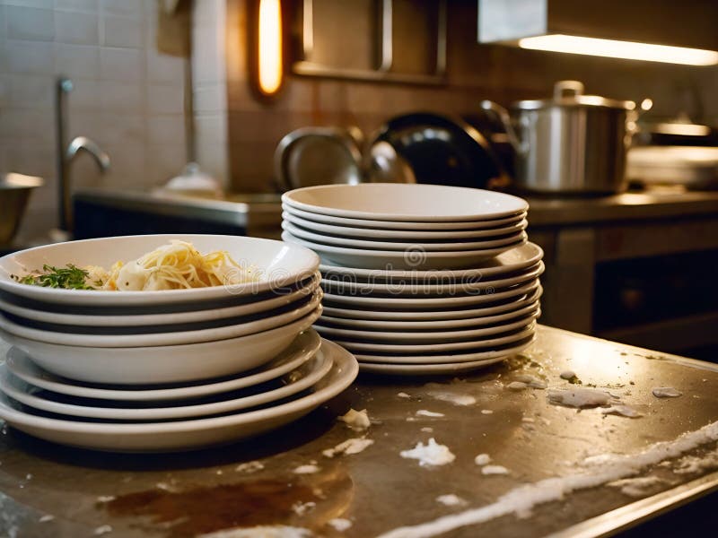 A Pile of Dirty Dish on the Table Stock Illustration - Illustration of ...