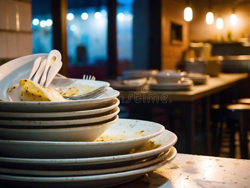 A Pile of Dirty Dish on the Table Stock Illustration - Illustration of ...