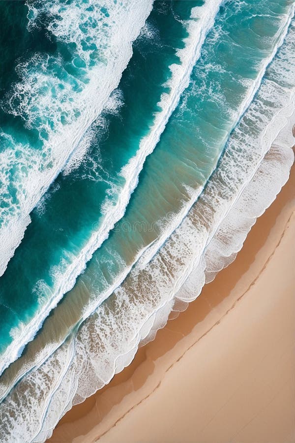 White Sand and Deep Blue Sea Waves Aerial View in Dark Turquoise and ...