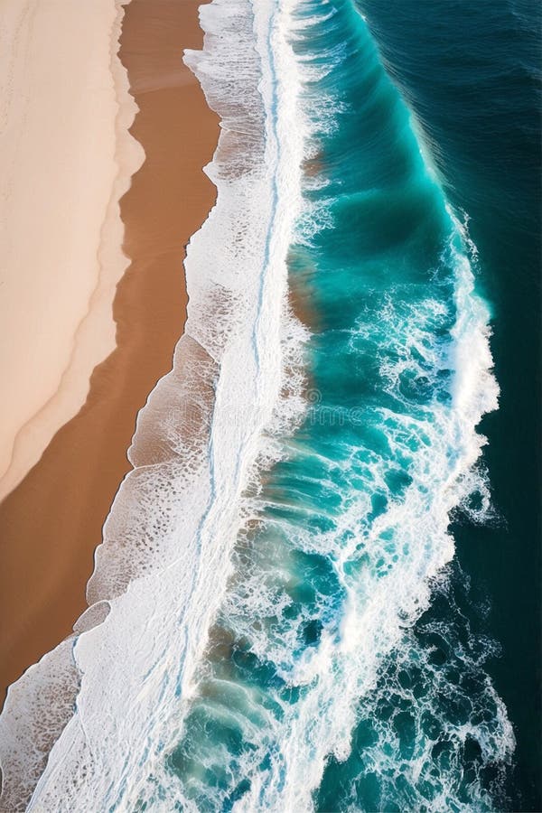 White Sand and Deep Blue Sea Waves Aerial View in Dark Turquoise and ...