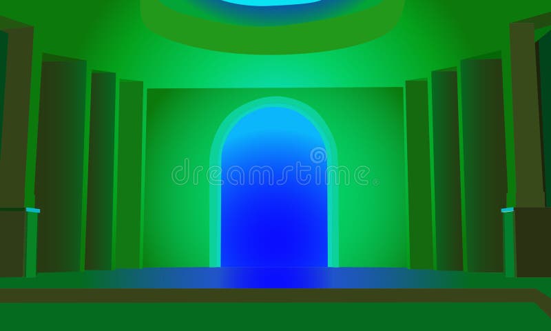 3D Illustration of an Arched Corridor with Green and Blue Lights Stock ...