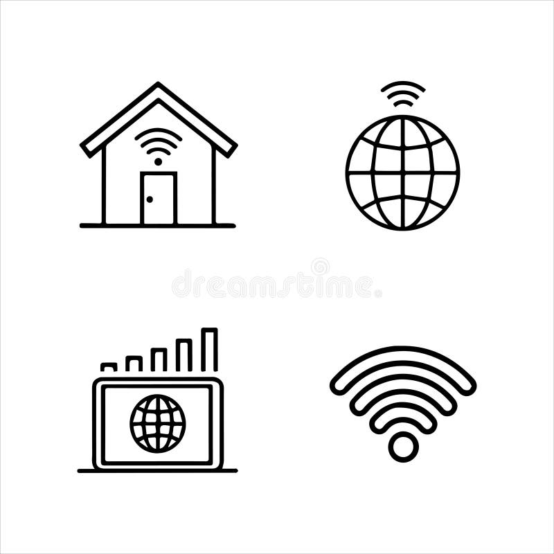 Wifi , Signal, Wireless, Internet Icon Set Stock Vector - Illustration of remote, font: 350210938