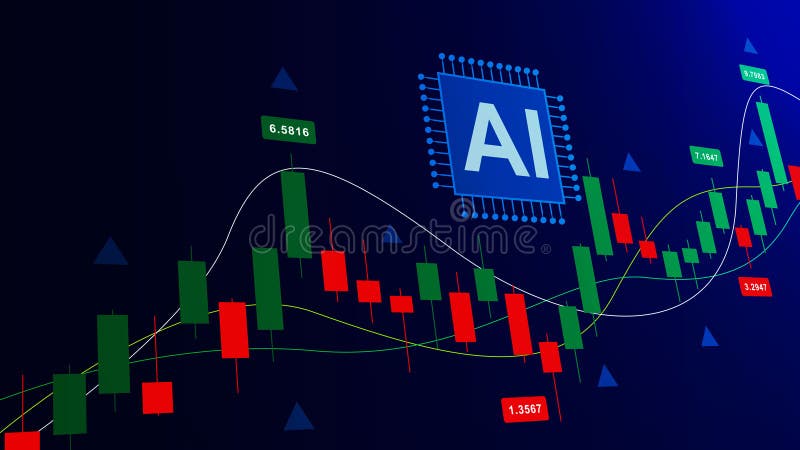 AI Chip with Candlestick Chart Graph with Indicator. Stock Market ...