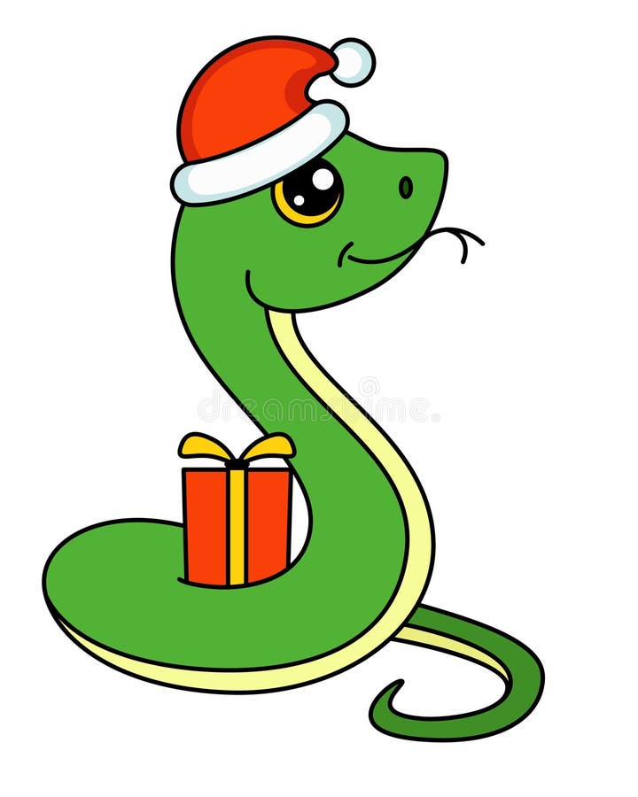 Cute New Year Snake with Gift Box, Symbol of 2025 Vector Full Color ...