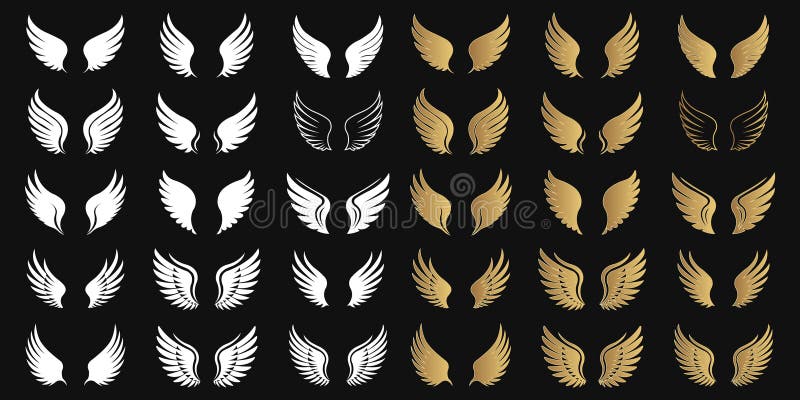 A Wight and Gradient Wings Icons Set Stock Vector - Illustration of ...