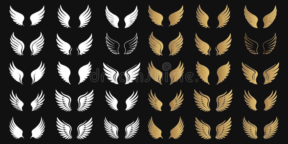 A Wight and Gradient Wings Icons Set Stock Vector - Illustration of ...