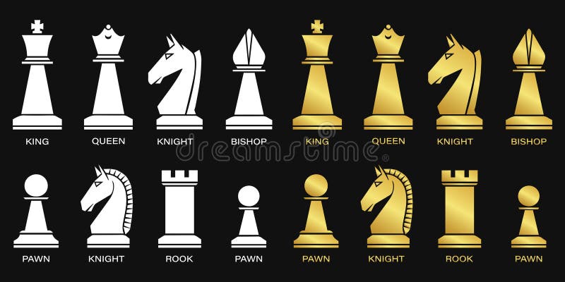 A Flat Wight and Golden Chess Pieces Thin Icon Stock Vector ...