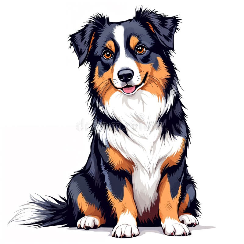 Cute Australian Shepherd Dog Vector Cartoon Illustration White ...