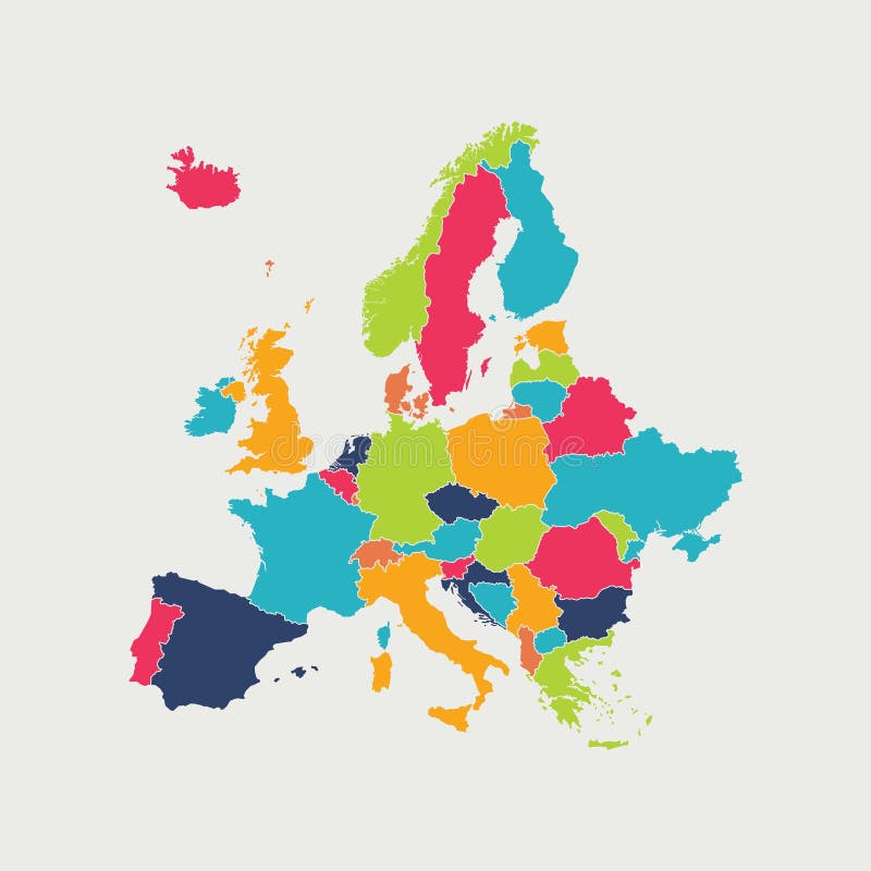 Highly Detailed Europe Color Map with Countries and Regions Illustrated ...