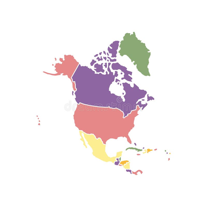 Colored North America Map with Detailed Regions Stock Illustration ...