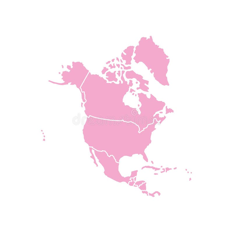 Pink North America Map with Detailed Regions Stock Illustration ...
