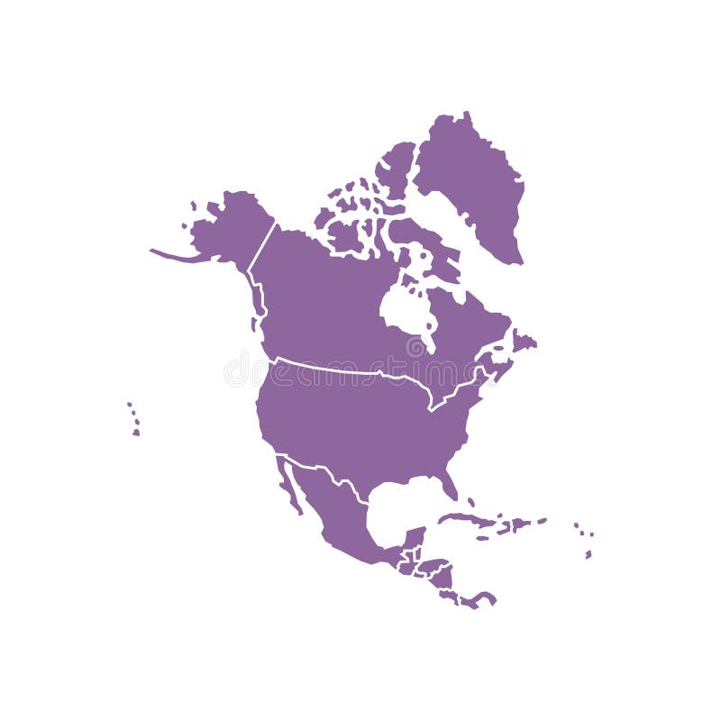 Purple North America Map with Detailed Regions Stock Vector ...