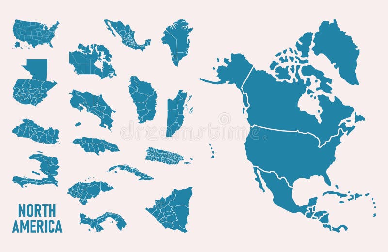 Detailed North America Map with Regions and Borders. Stock Illustration ...