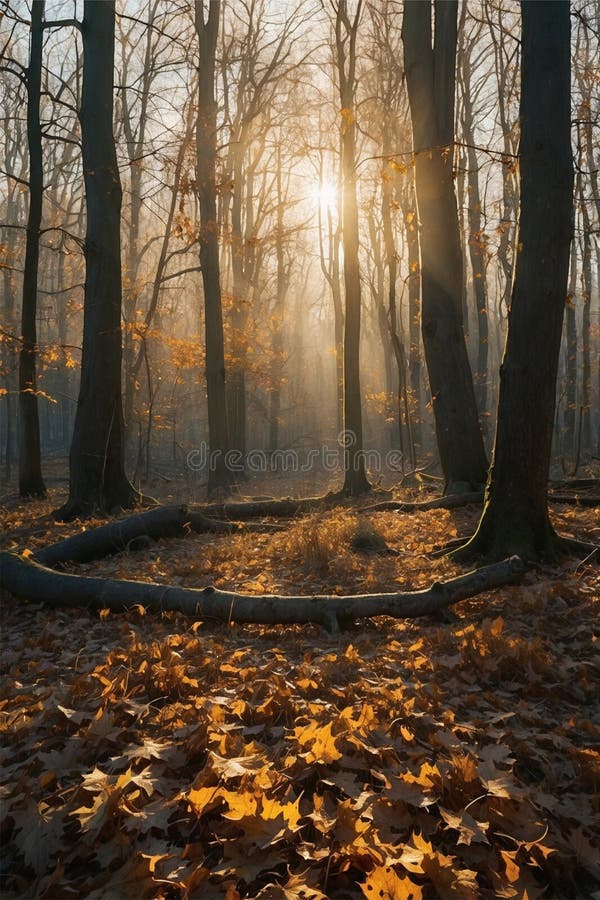 The Edge of the Forest with Dawn S Light Streaming through the Trees ...