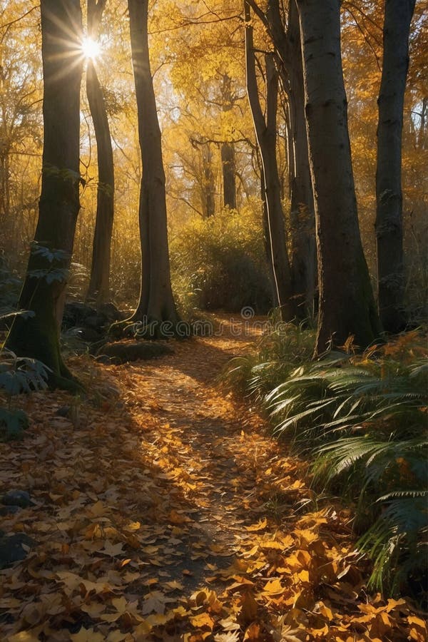 The Edge of the Forest with Dawn S Light Streaming through the Trees ...