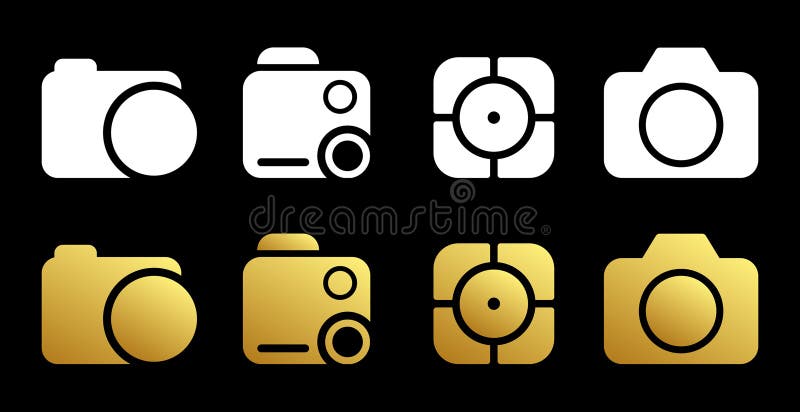 Wight and Golden Camera Icon Collection in Monochrome and Gold Stock ...