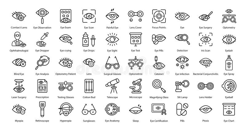 Ophthalmology Icon Set: 50 Precise Outline EPS Vector Icons in Black ...
