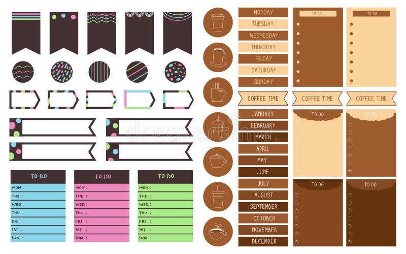 Set of Planner Stickers. Printable Planner Stickers and More. Stock ...