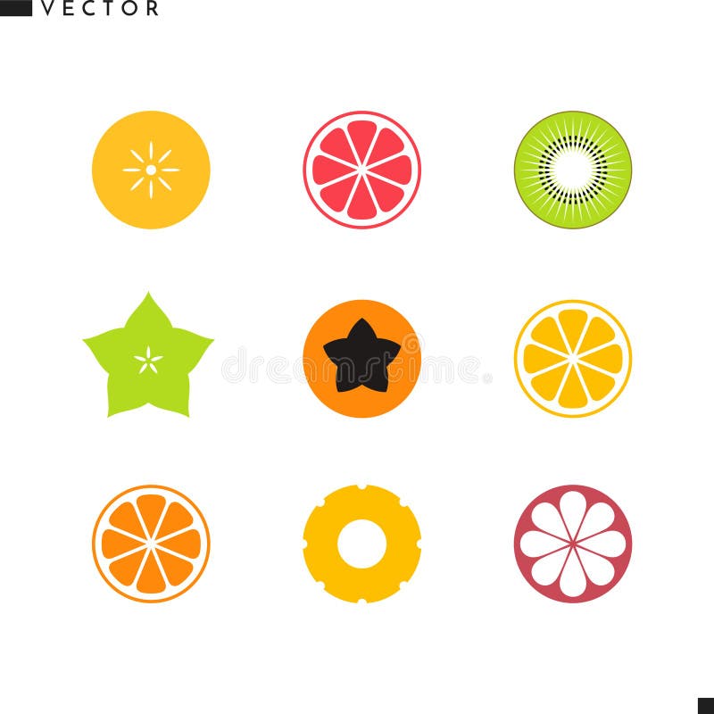 Cut Fruit Top View. Exotic Fruit Icon Set Stock Vector - Illustration ...