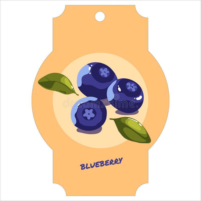 Label with the Word Blueberry and an Image of Three Blueberries with ...