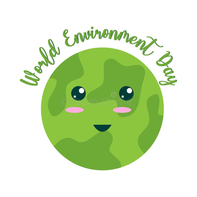 Cute World Environment Day Illustration Smiling Green Earth Character ...