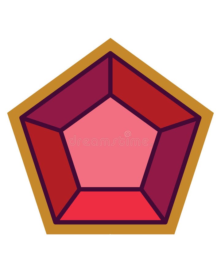 Red Pentagon Crystal Gemstone - Vector Full Color Element. Ruby or ...