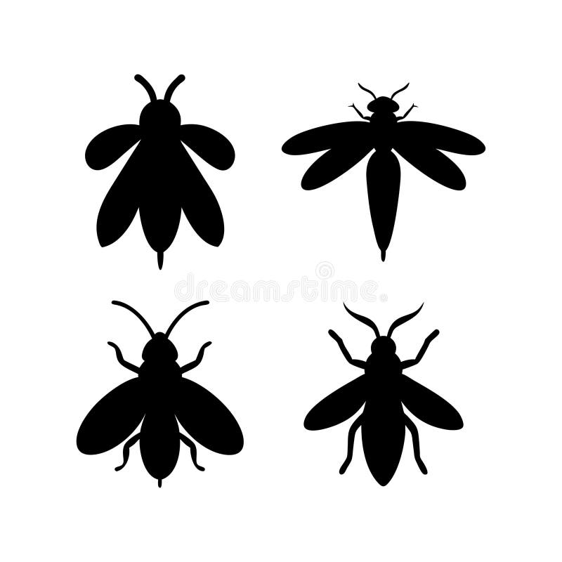 Firefly Silhouettes Black Color Simple Clean Vector Illustration Stock ...