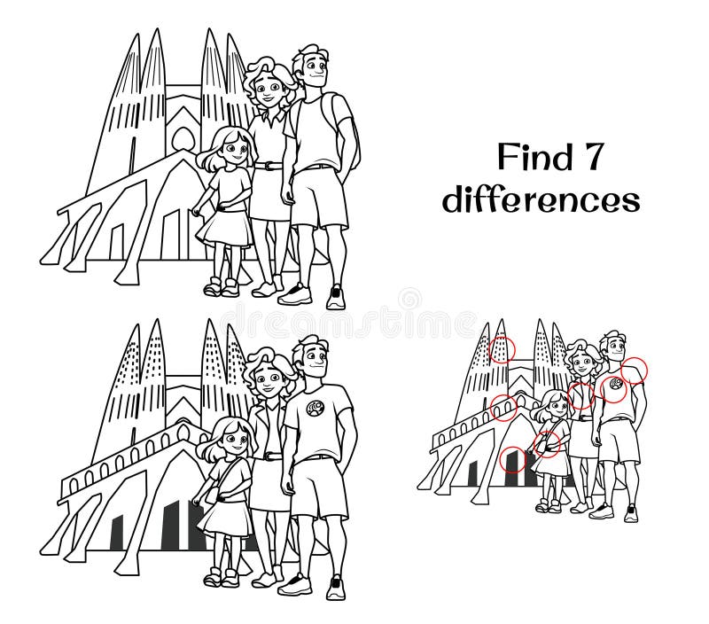 Family Posing Near the Sagrada Familia in Barcelona. Find 7 Differences ...