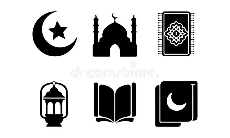 Islamic Symbols and Icons: Crescent Moon, Mosque, Quran, Lantern, and ...