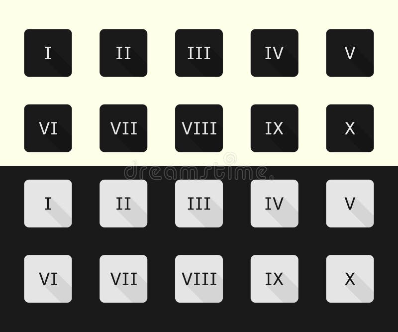 Black and White Square Roman Numerals Icons. Math Icons Set Stock ...