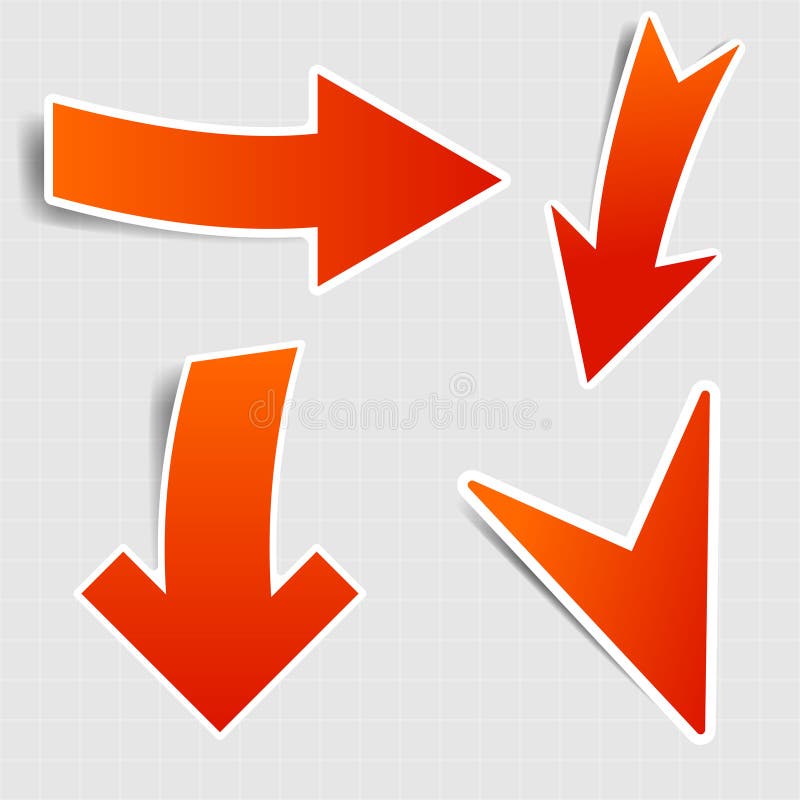 Set of Red Arrows Stickers. Pointer, Direction, Movement Stock Vector ...