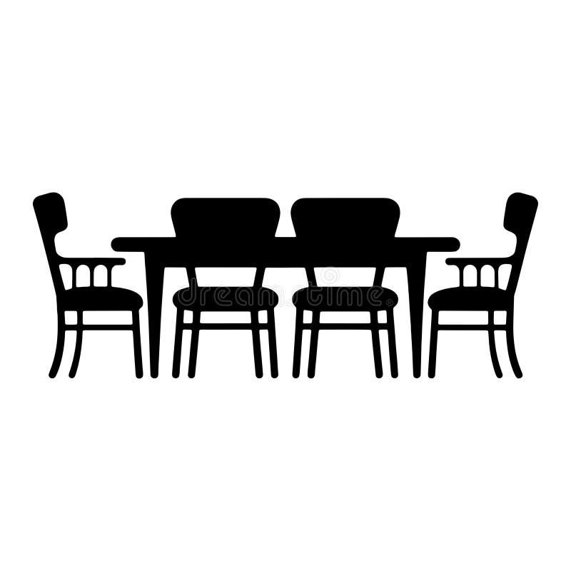 Dining Table and Chairs Silhouette Modern Furniture Vector Illustration ...
