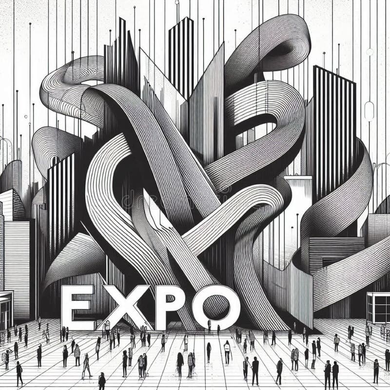 Expo Sign in Black and White Lines Stock Illustration - Illustration of ...