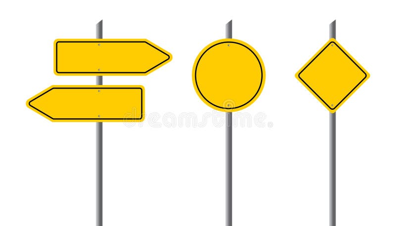 Set of Blank Road Signs Board. Empty Street Signs. Yellow Street Road ...