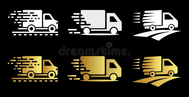 High Speed Delivery Truck Logos in Gold and White Stock Vector ...