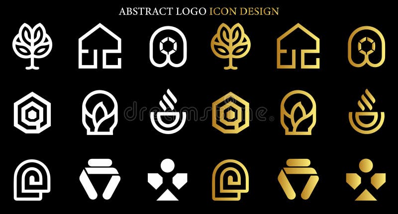 Elegant Abstract Wight and Golden Logo Icon Design Collection Stock ...