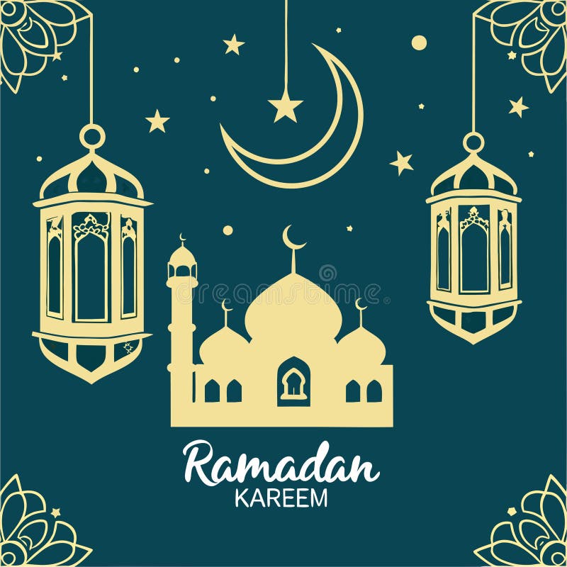 Ramadan Kareem Greeting Card with Mosque Vector Art Stock Vector ...