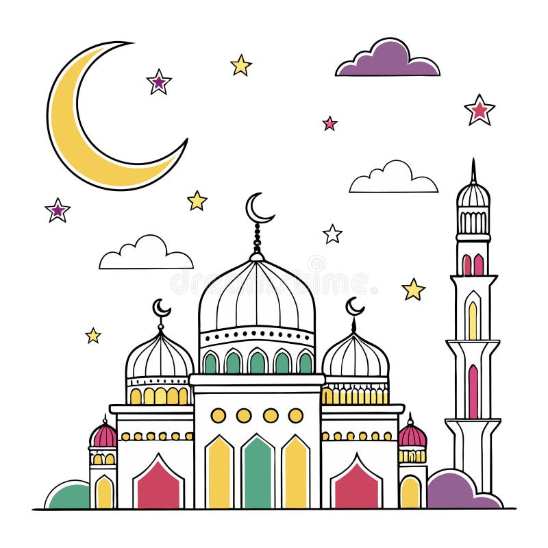 Mosque with Crescent Stars and Moon Stock Vector - Illustration of ...