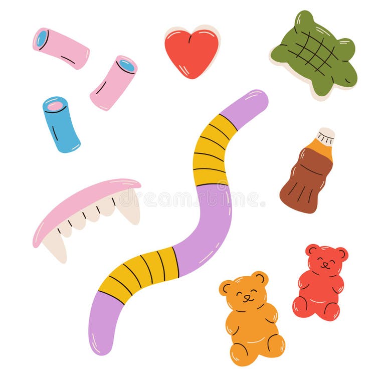 Cute Vector Illustration Set of Delicious Candy Gummy Collection Stock ...