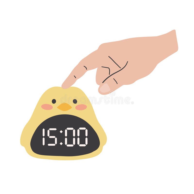 Cute Illustration of a Hand Holding a Digital Alarm Clock. Stock ...