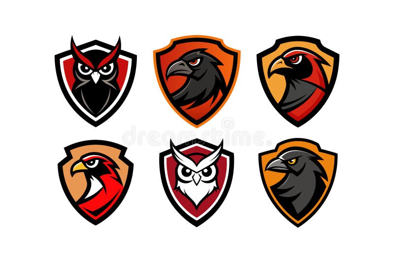 Set of Falcon, Owl, and Crow Shield Mascot Logo Vector Design ...