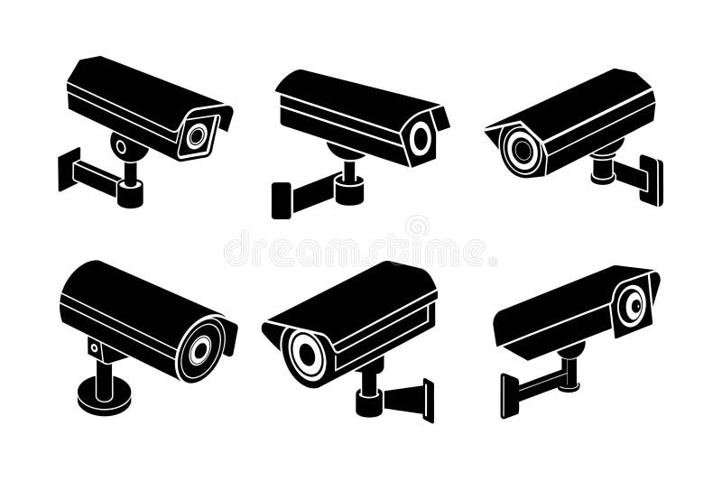 Six Security Surveillance Cameras Silhouettes Stock Vector ...