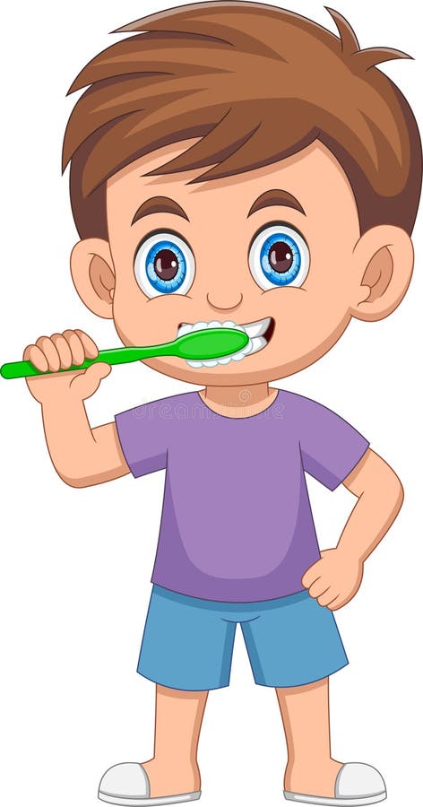 Cute Little Boy Brushing Teeth Cartoon Stock Vector - Illustration of ...