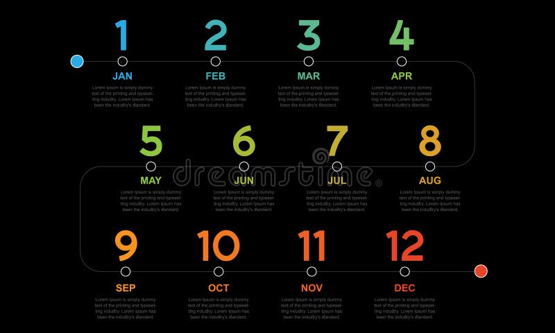 12 Step Timeline Journey, Simple Flat Year Plan Infographics. Business ...