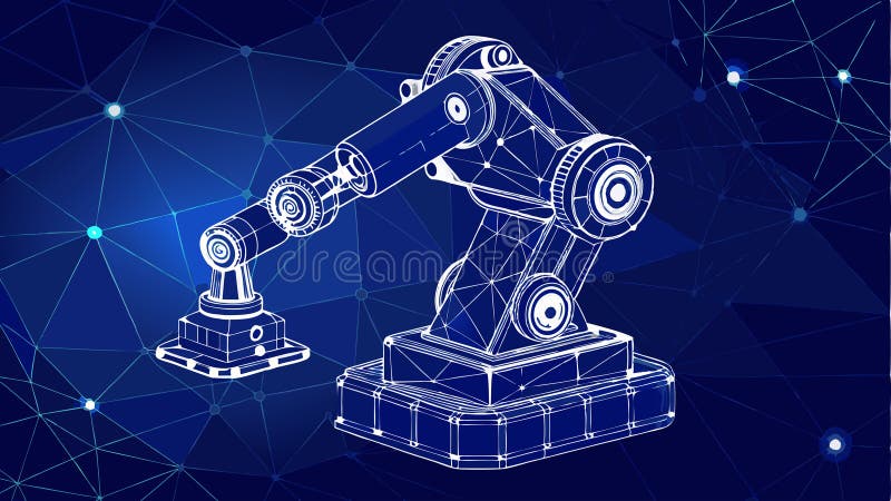 Robotic Arm Automation Concept on Dark Blue Background with Polygonal ...