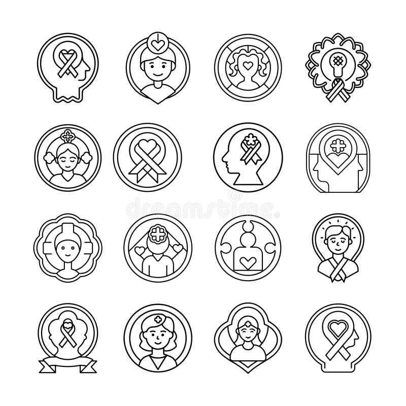 Mental Health Awareness Icon Bundle Illustration. Stock Vector ...