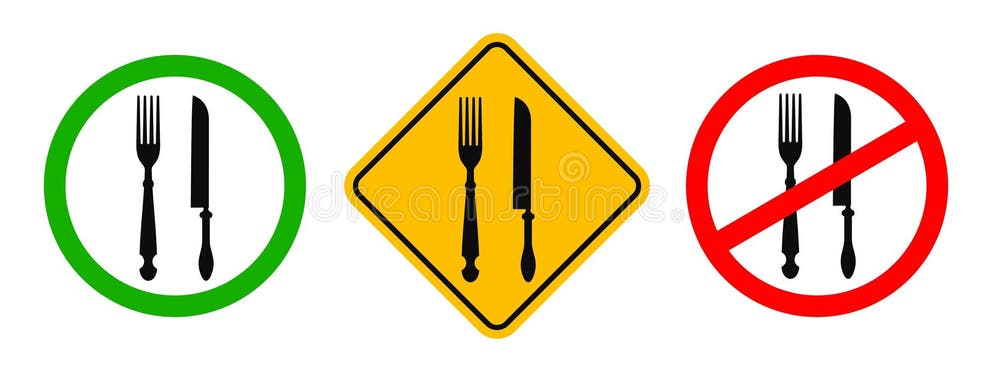 Prohibition Sign Set for Eating. Isolated Kitchen Accessories on White ...